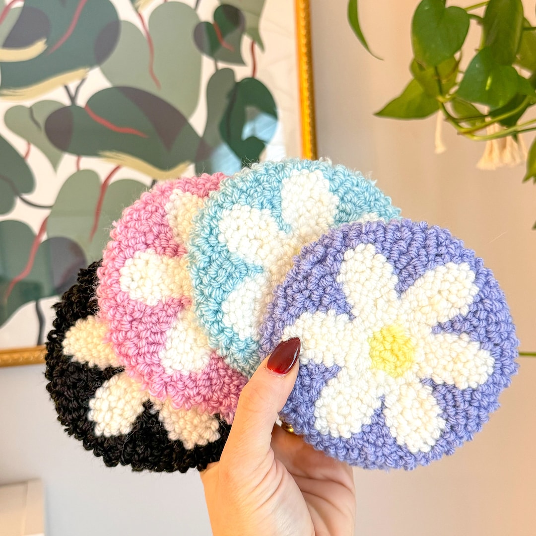 Daisy Punch Needle Mug Rug, Daisy Coasters - Etsy