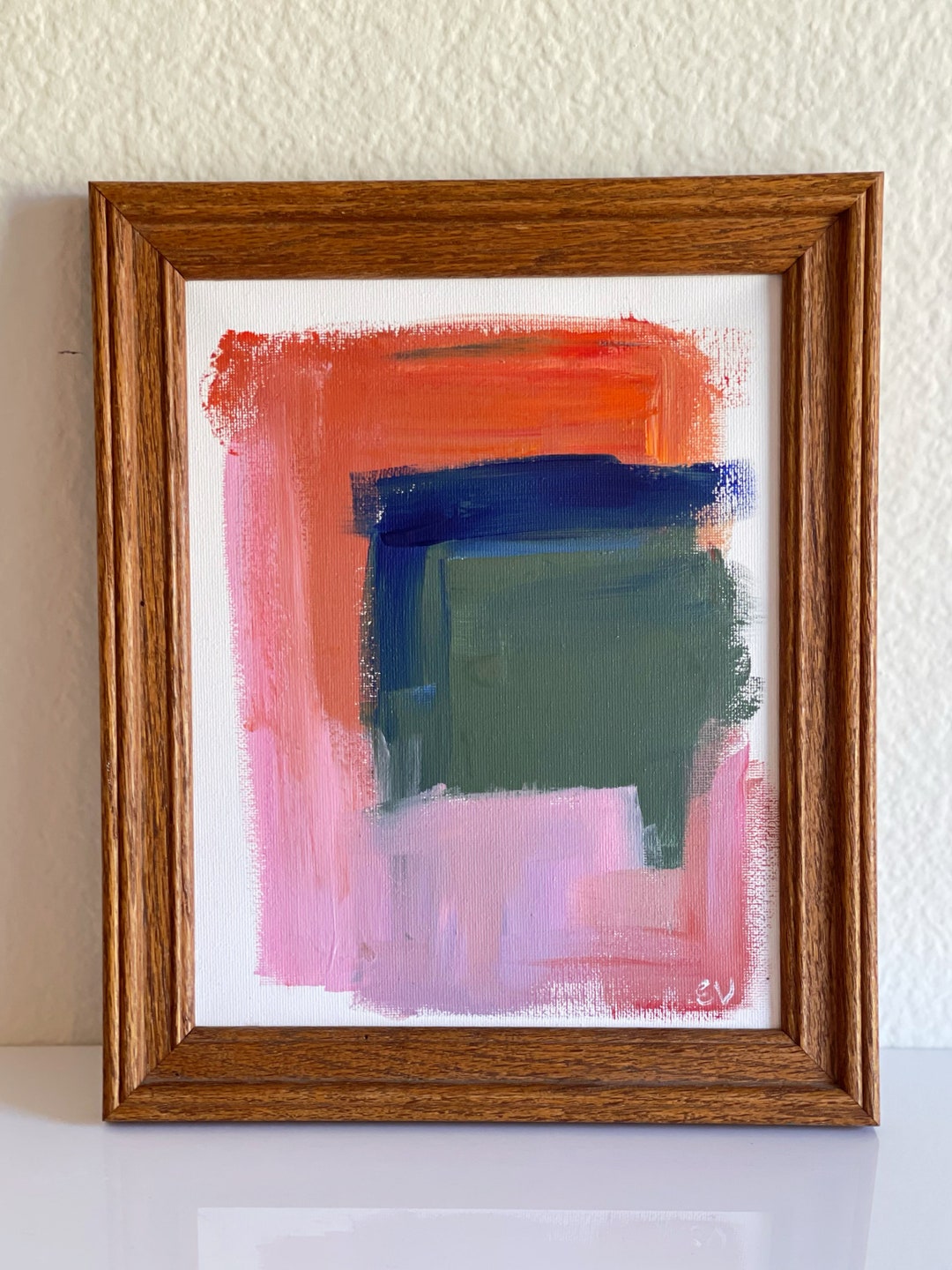 Contrasted Abstract: Colorful Art / Vintage Wood Walnut Frame ...