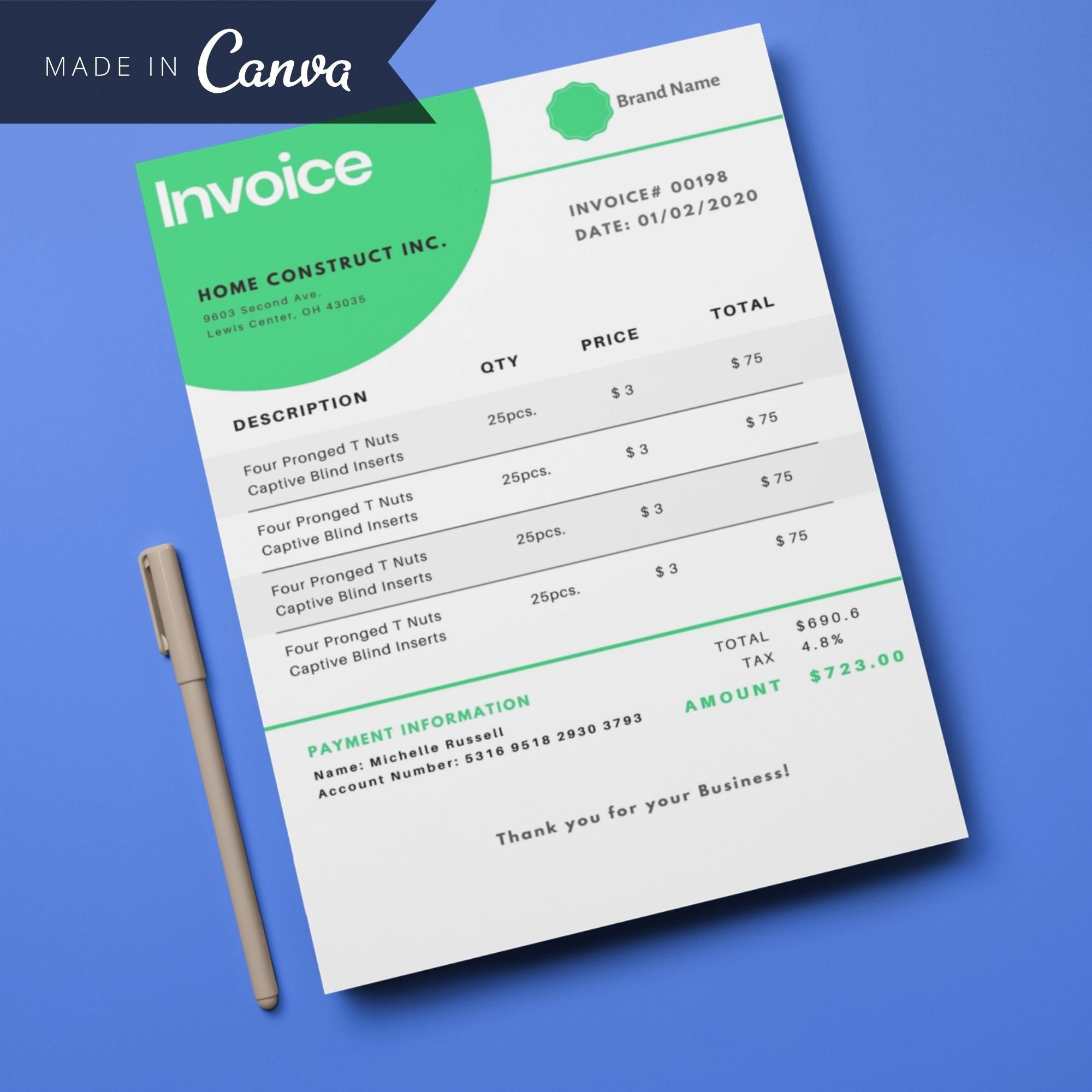 Canva Invoice Template Small Business minimal Business - Etsy UK