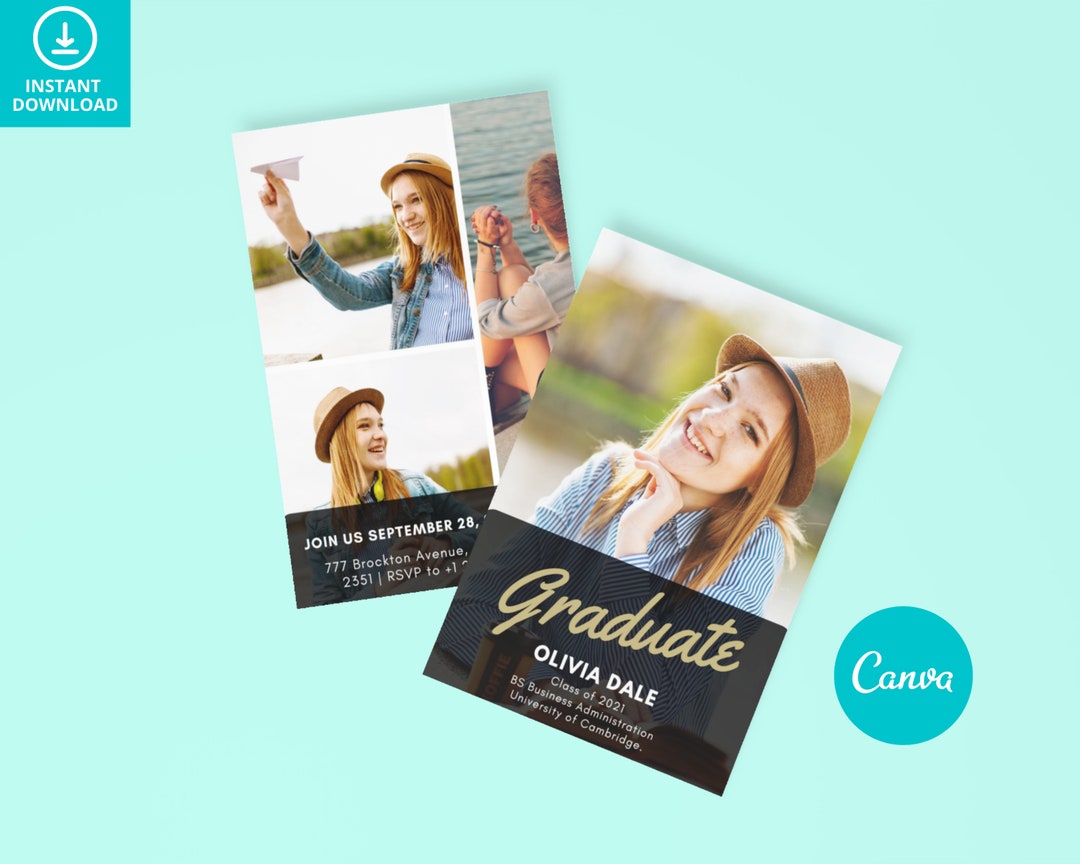 Graduation Announcement Card Canva | Editable Graduation Card Template ...