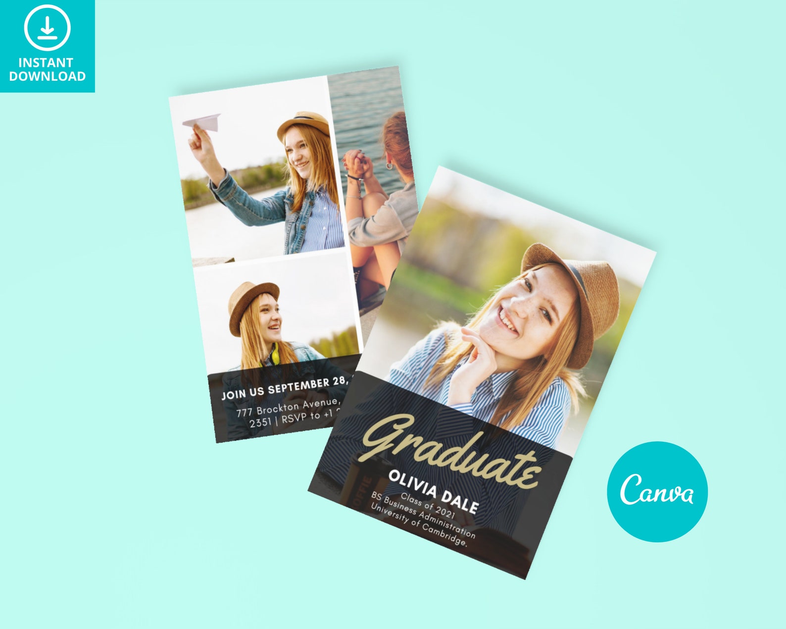 Graduation Announcement Card Canva | Editable Graduation Card Template ...