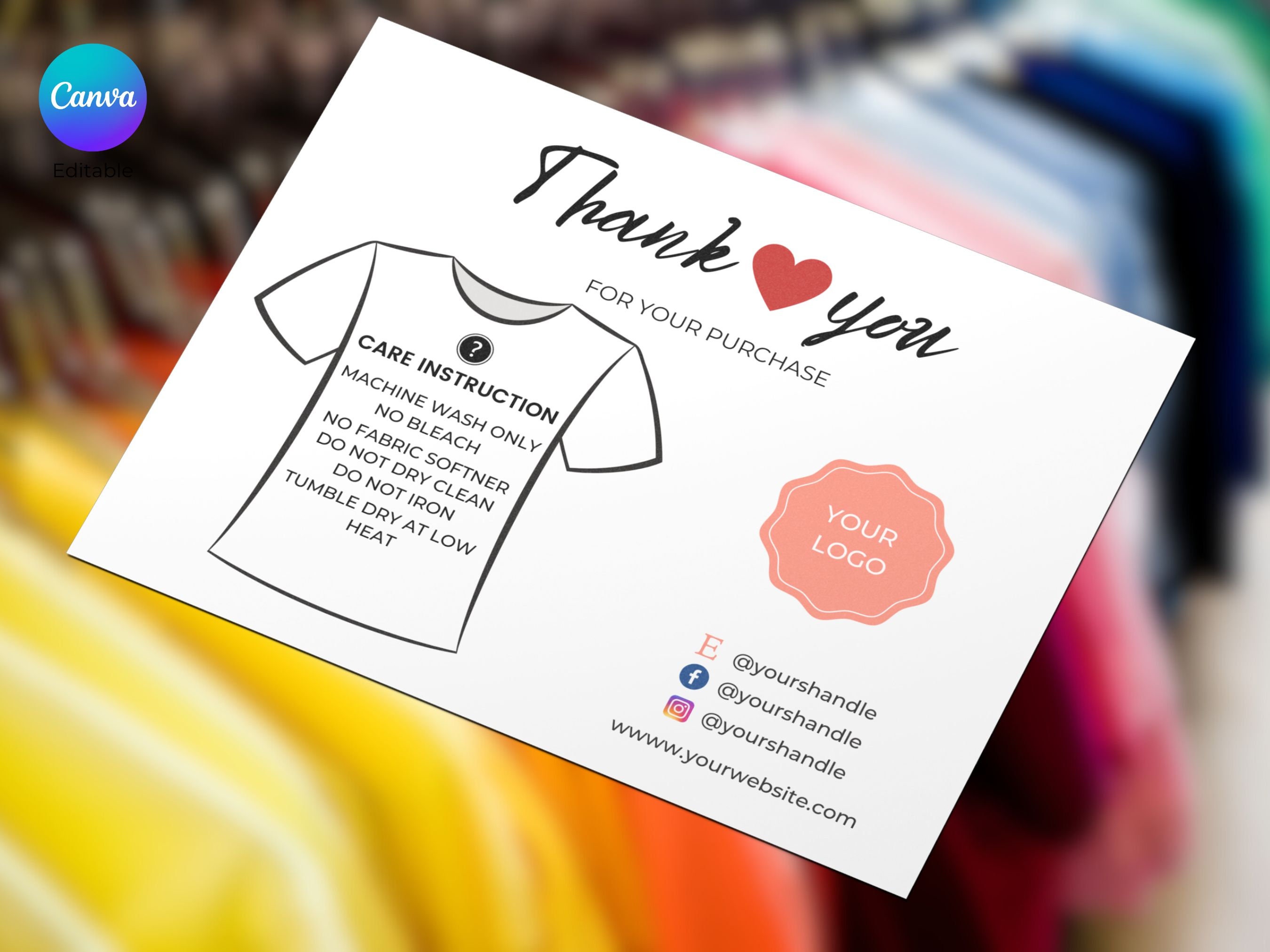 Printable Care Instructions Card, Care Instructions Card, Care ...