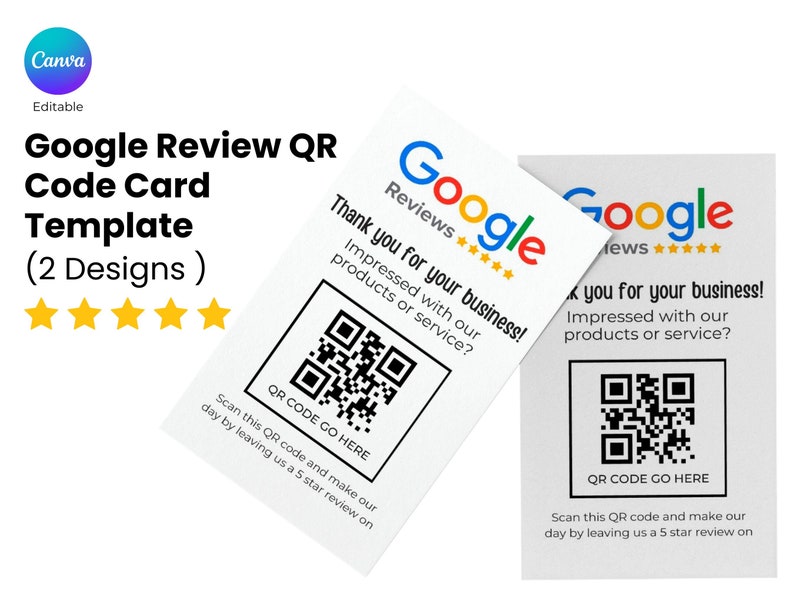 Google Review Card Template | Google Review QR Code Cards | Editable ...