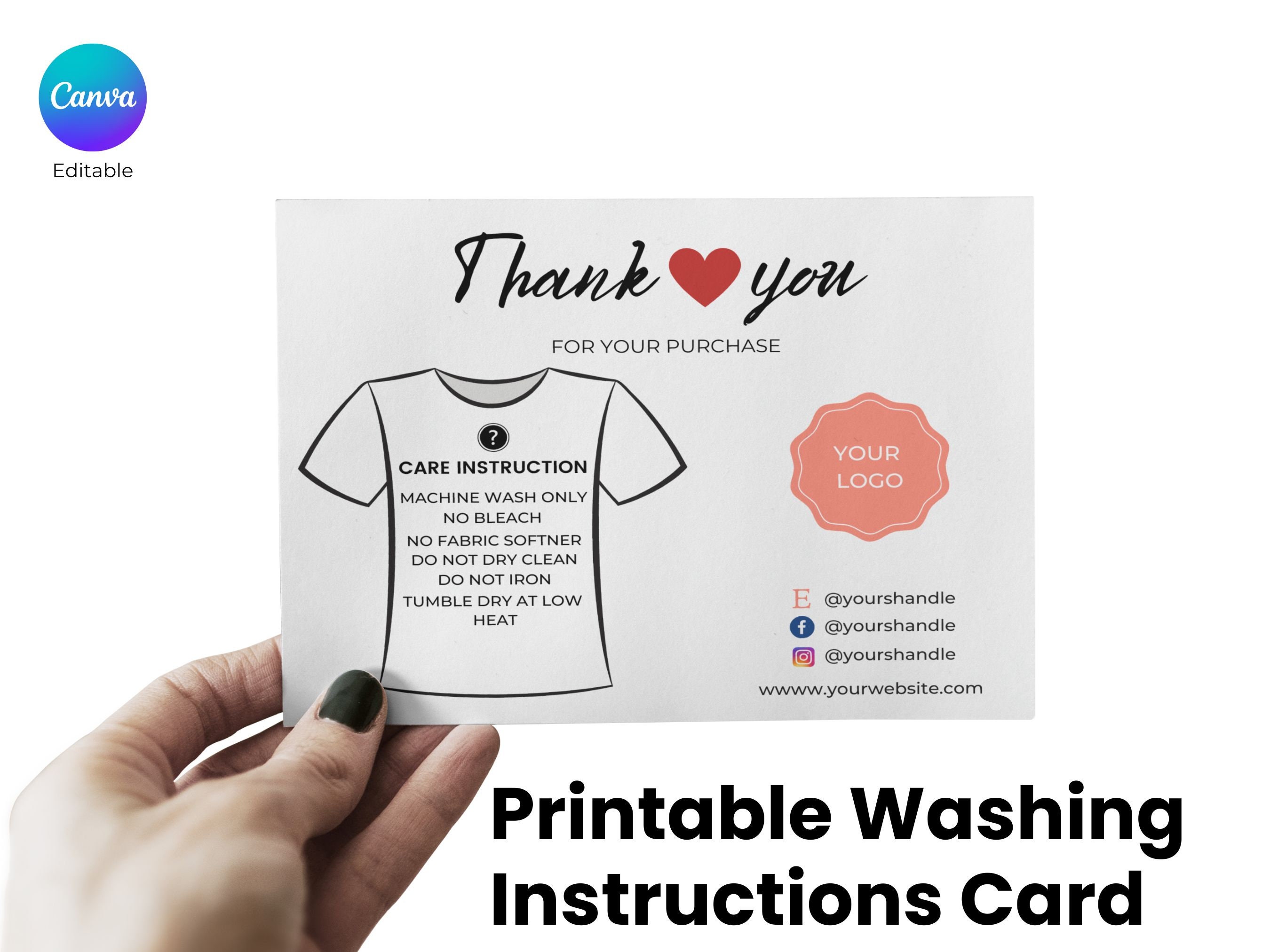 Printable Care Instructions Card, Care Instructions Card, Care ...