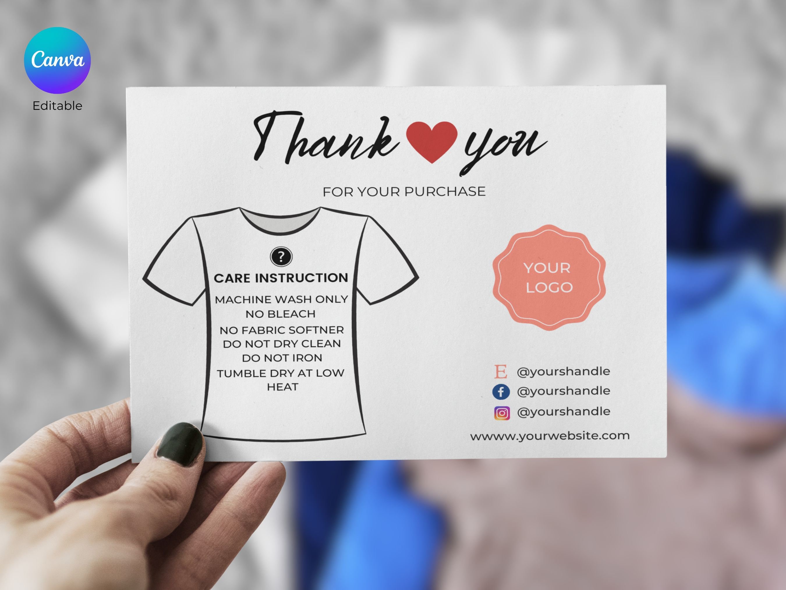 Printable Care Instructions Card, Care Instructions Card, Care ...