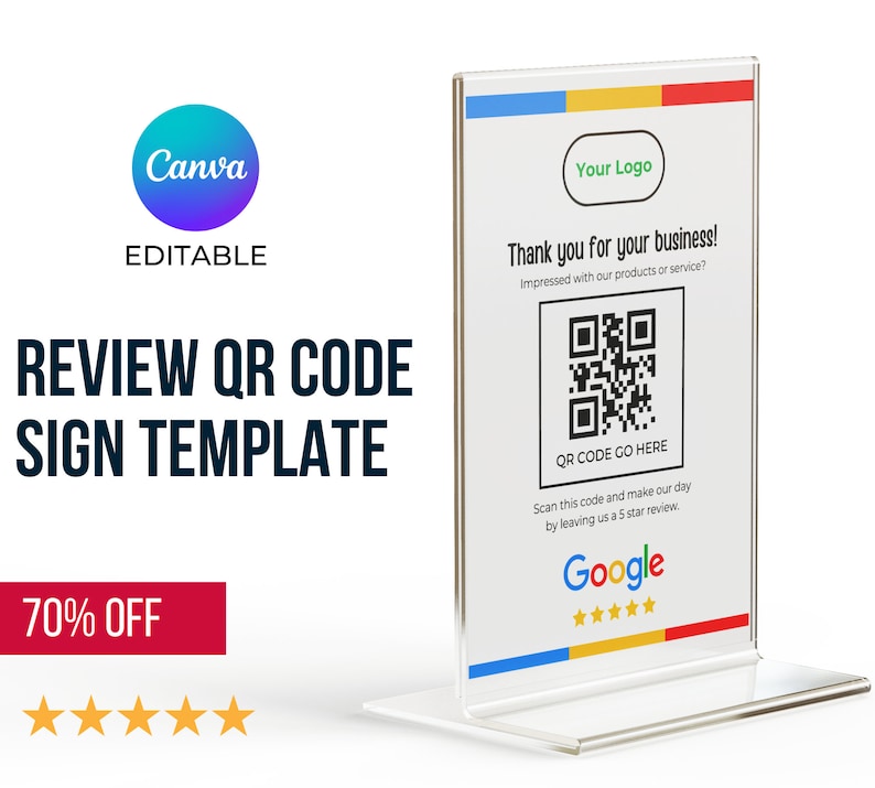Review Request QR Code Sign Canva Template, Google Review Sign ...