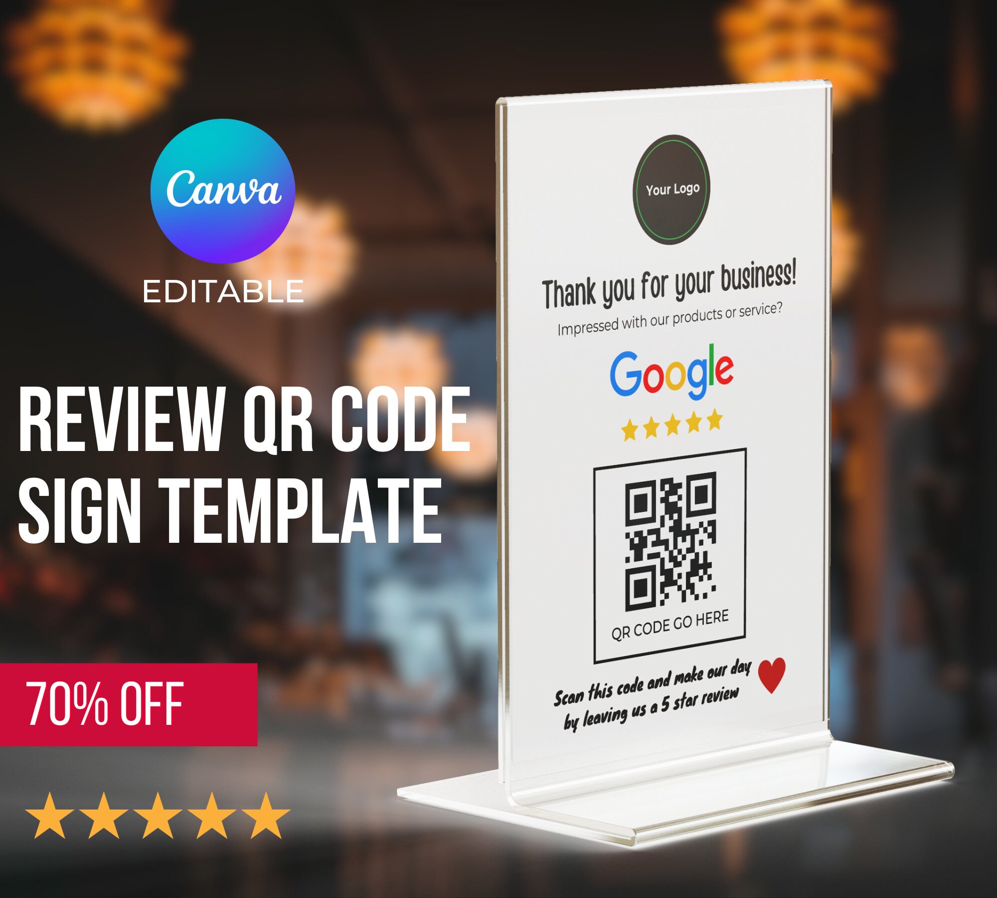 Review Request QR Code Sign, Editable Canva Template (digital Download ...