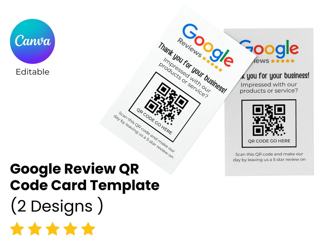 Google Review Card Template | Google Review QR Code Cards | Editable ...