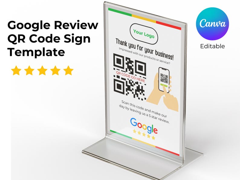 Review QR Code Sign Canva Template, Digital Download for Google ...