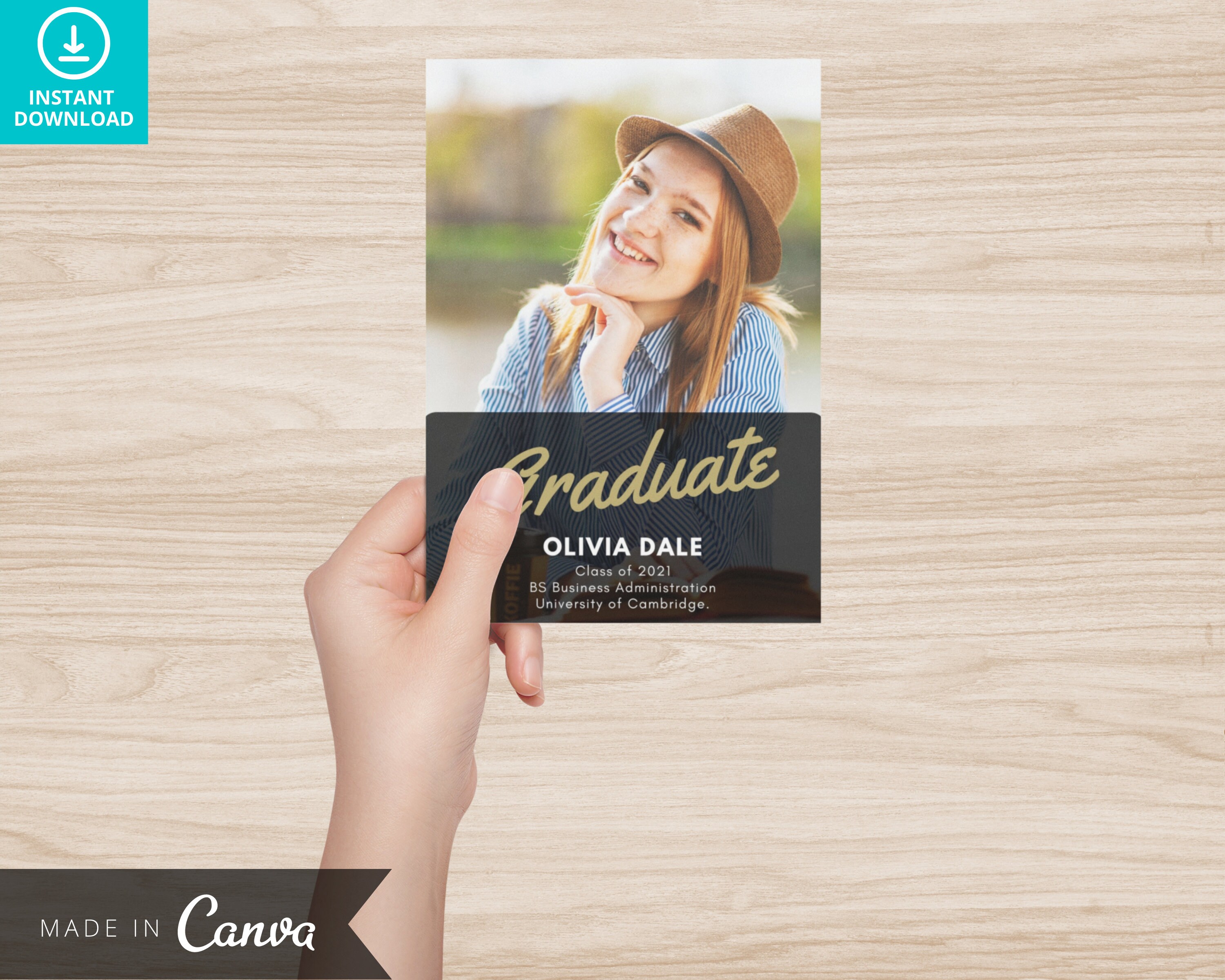 Graduation Announcement Card Canva | Editable Graduation Card Template ...