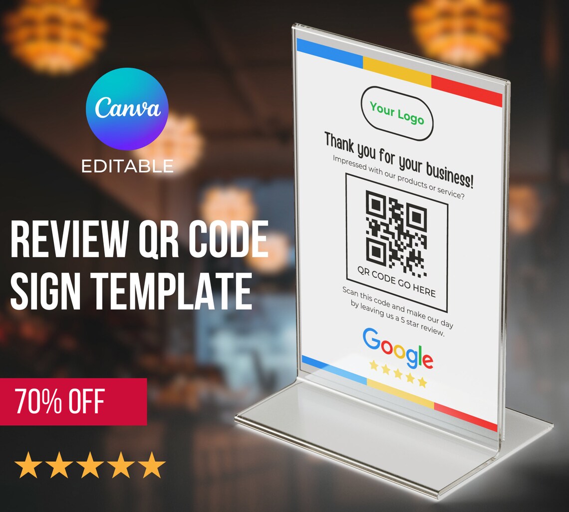 Review Request QR Code Sign Canva Template, Google Review Sign ...