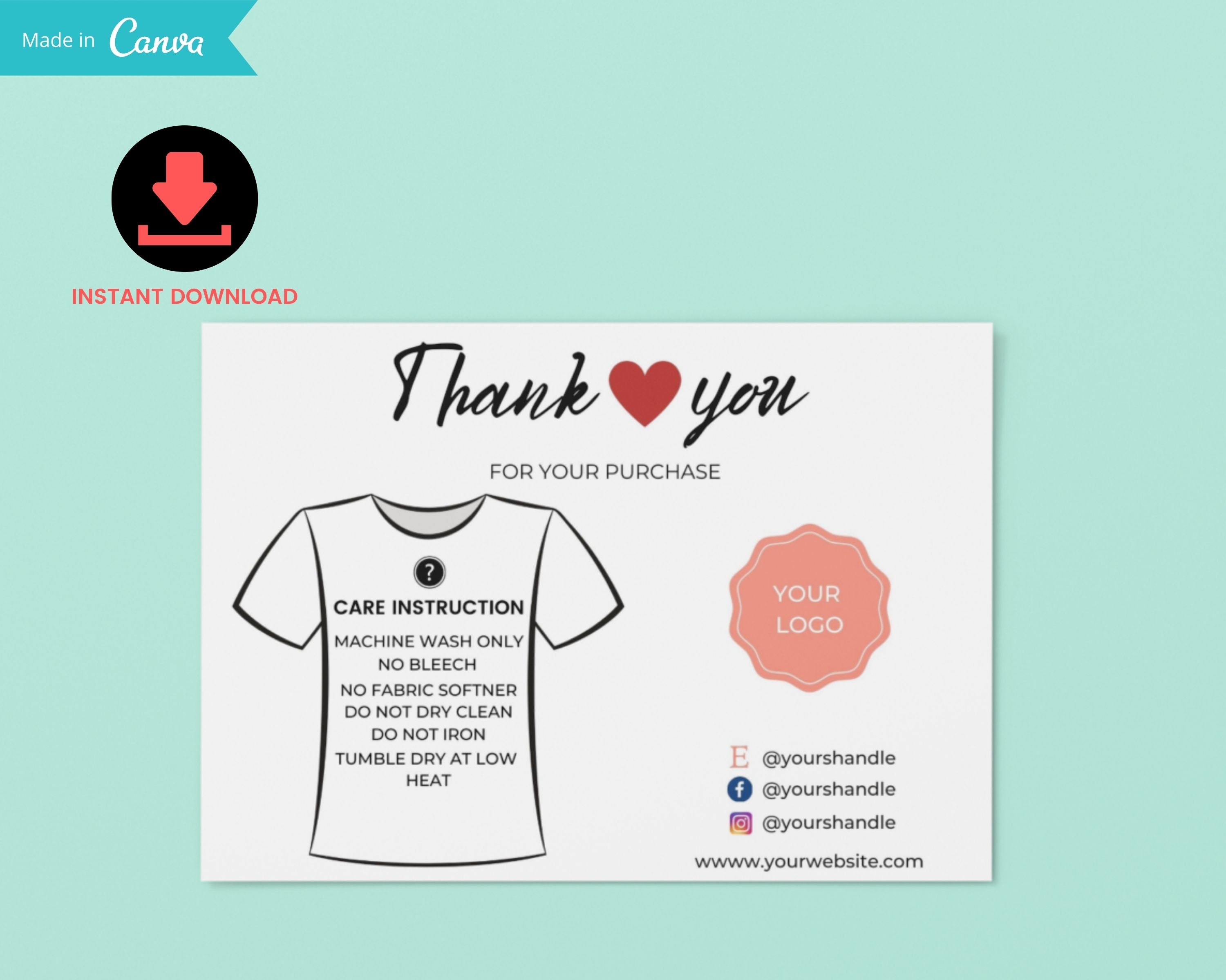 Printable Care Instructions Card, Care Instructions Card, Care ...
