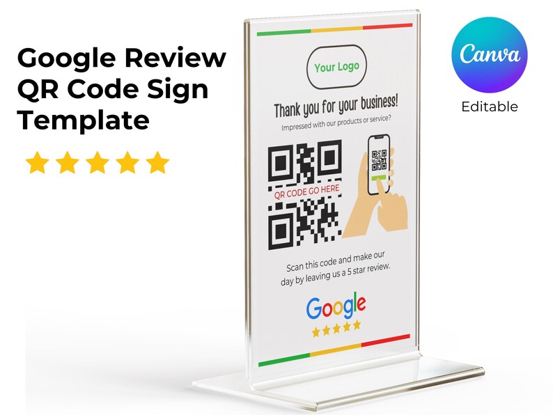 Review QR Code Sign Canva Template, Digital Download for Google ...
