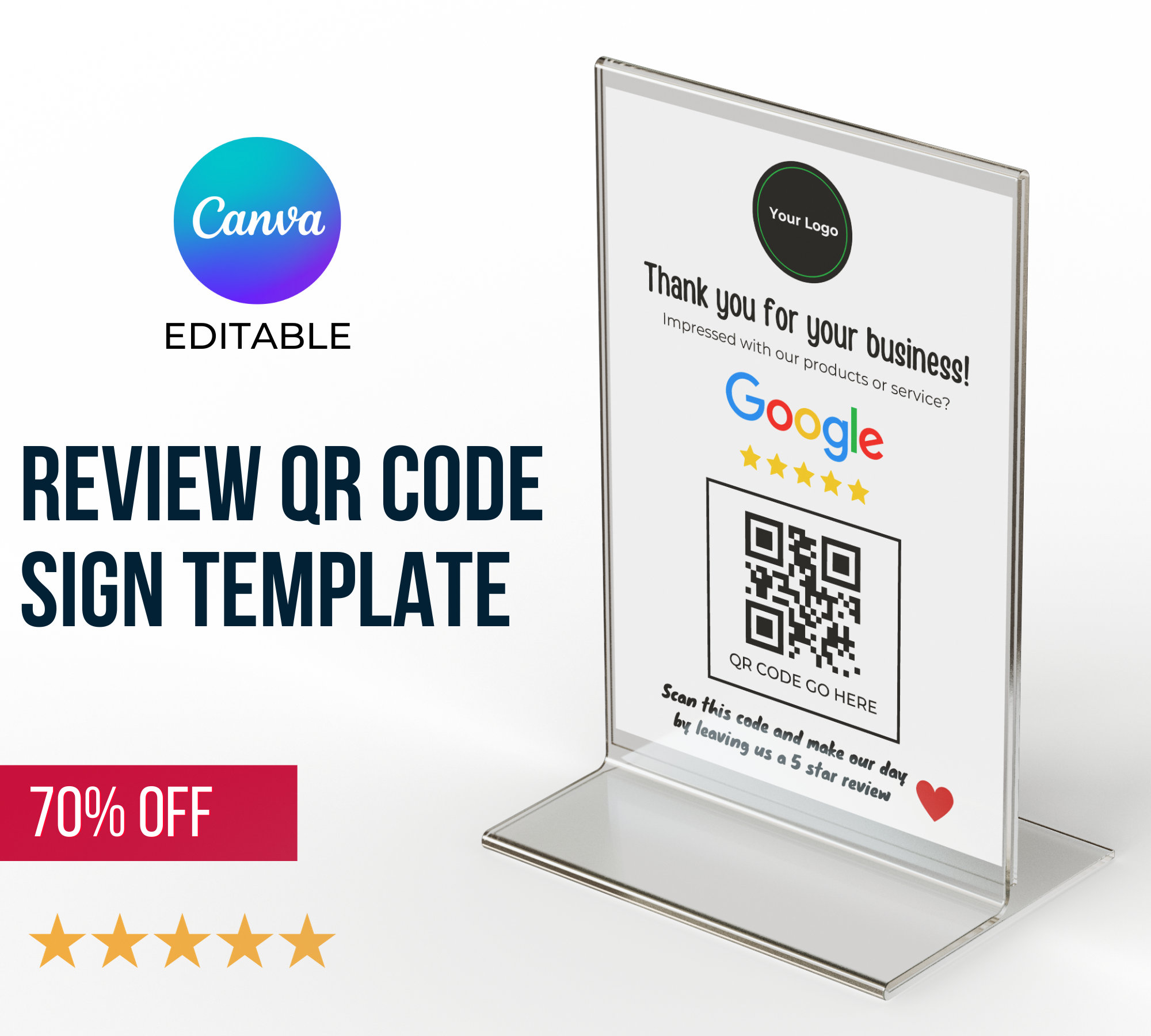 Review Request QR Code Sign, Editable Canva Template (digital Download ...