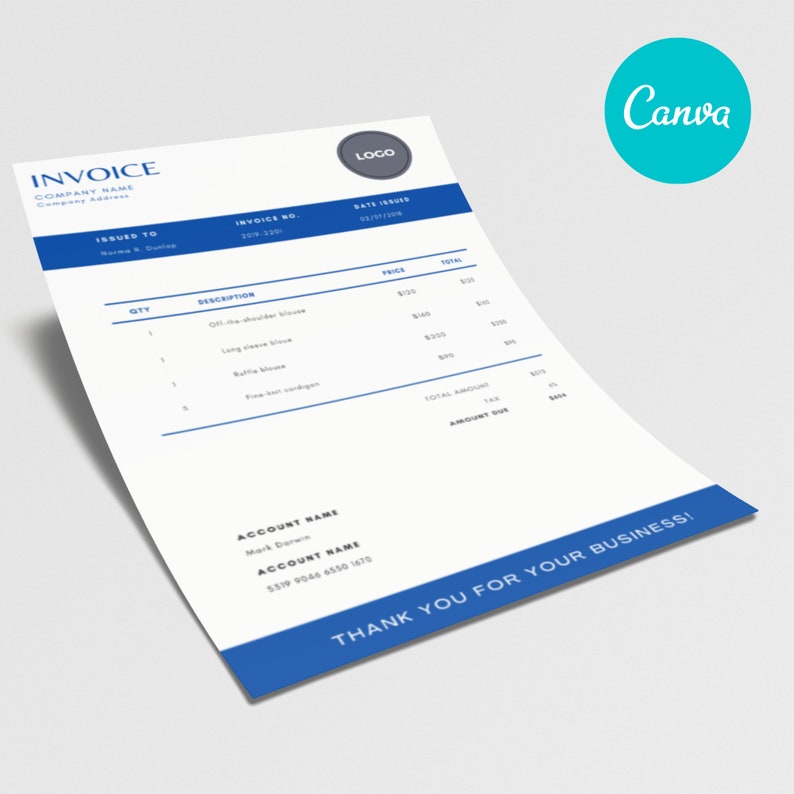 Invoice Template Canva | Small Business | Modern Template, Editable ...