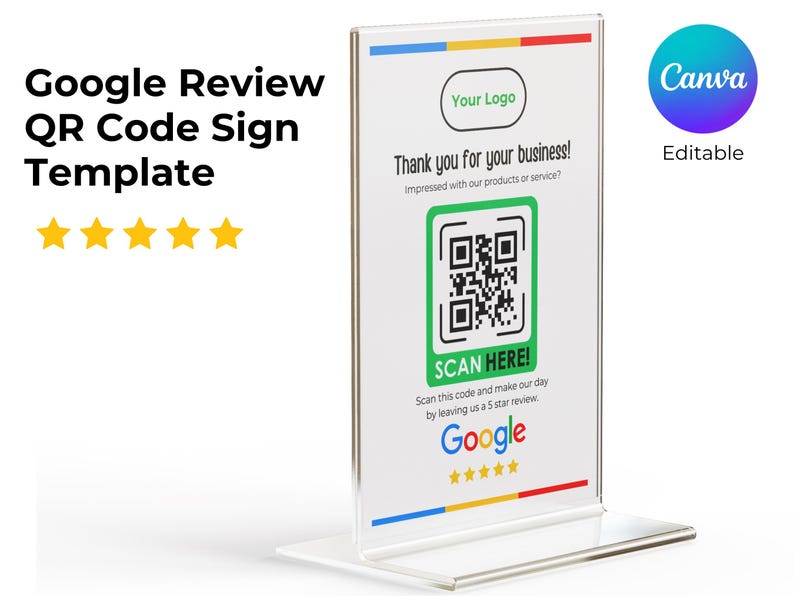 Review QR Code Sign Canva Template, Digital Download for Google ...