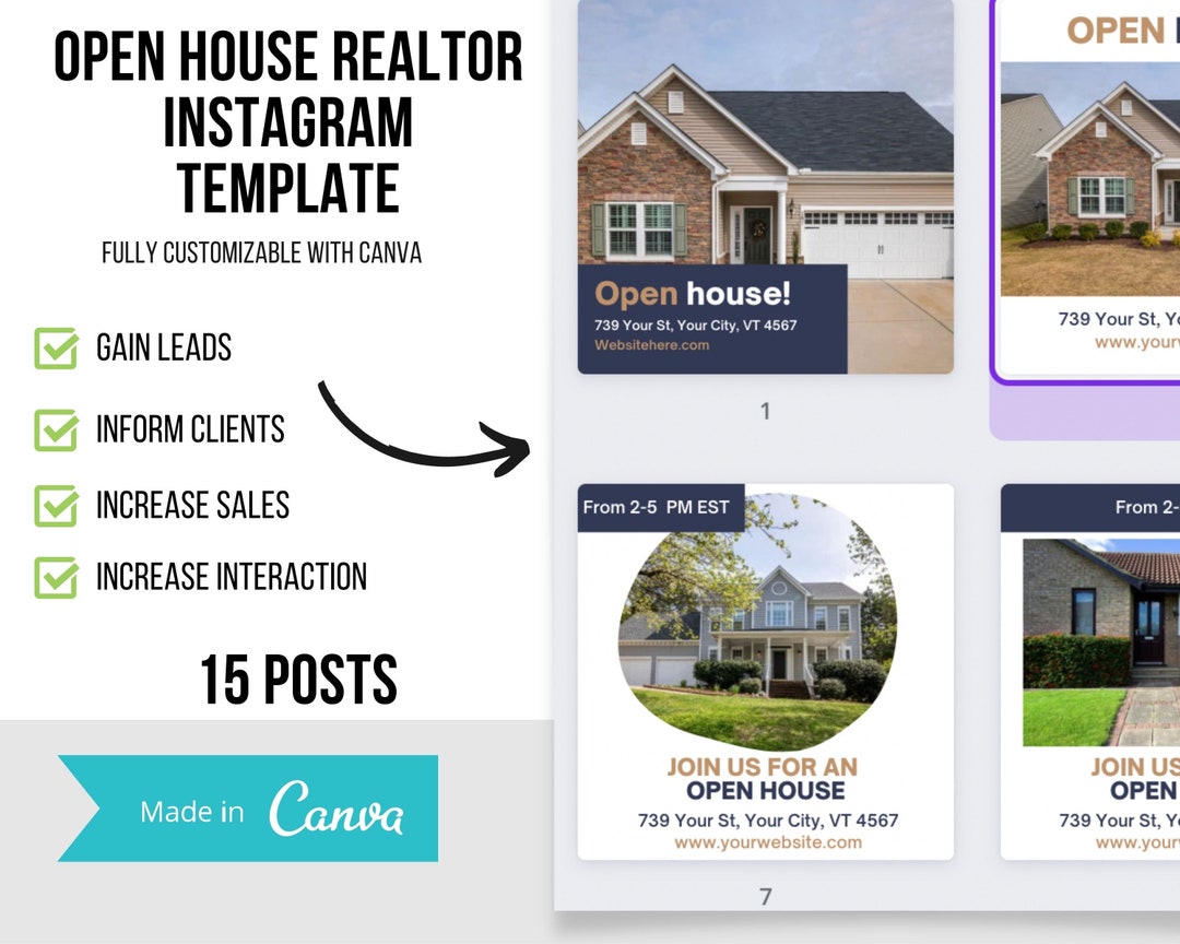 Open House Realtor Instagram Post Templates | Canva Editable (PDF) - Etsy