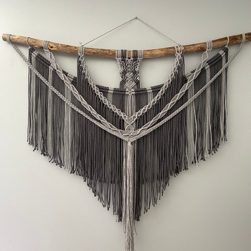 Large Charcoal and Grey Macrame Wall Hanging Macrame on - Etsy