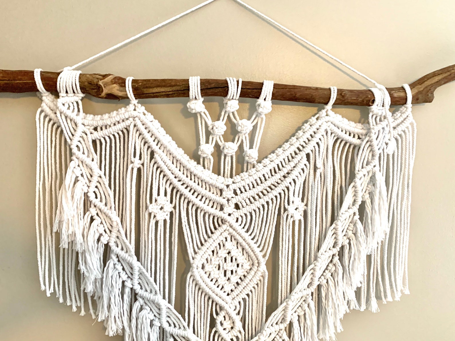 Large Pure White or Beige Wall Hanging Macrame Symmetrical - Etsy
