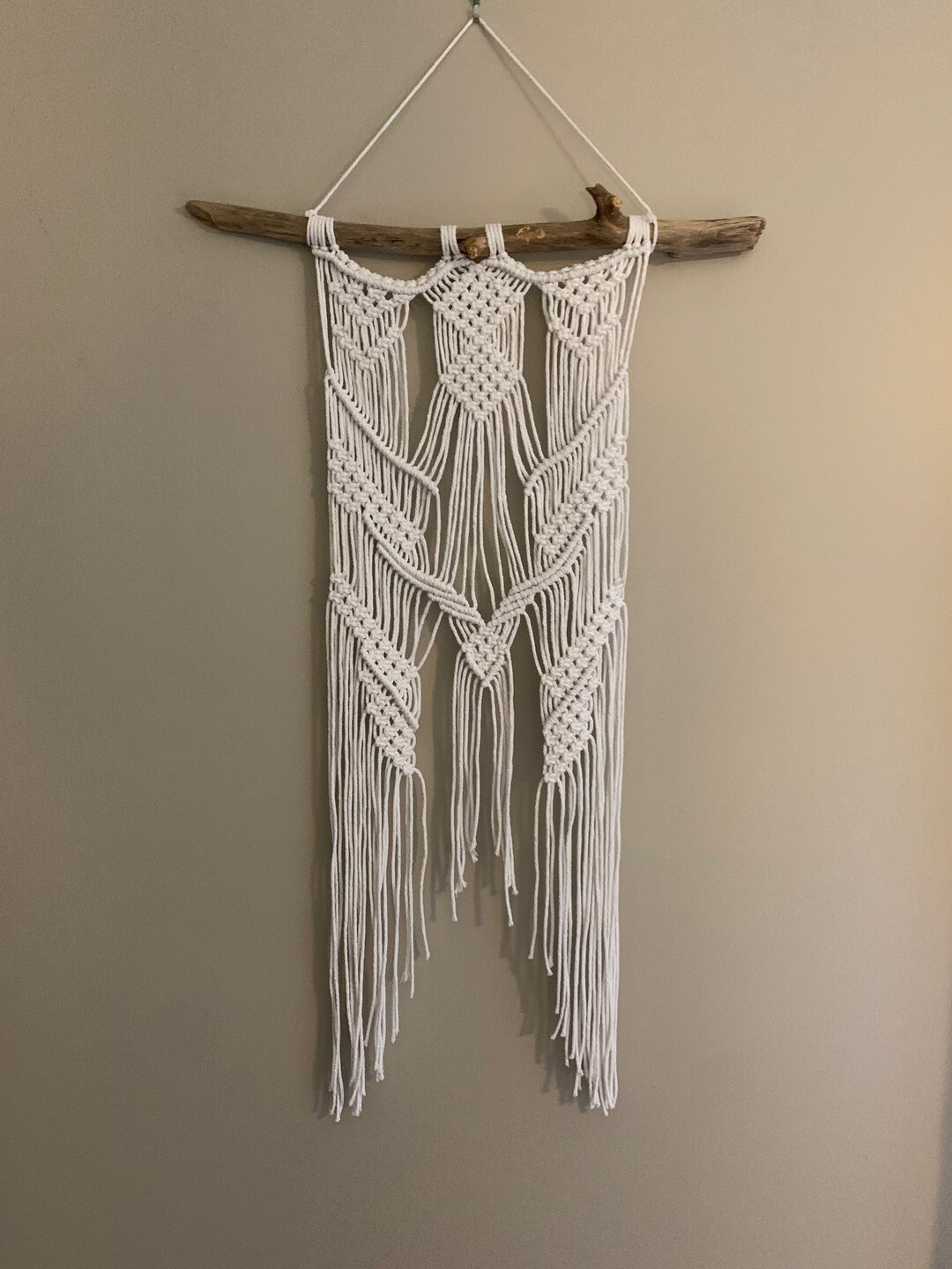 Long Wall Hanging Macrame, Pure White Macrame, Wall Tapestry, Wavy ...
