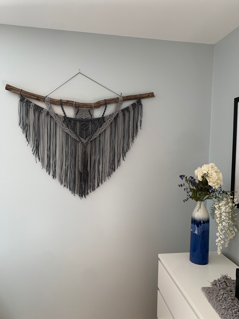 Large Charcoal and Grey Macrame Wall Hanging Macrame on - Etsy