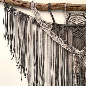 Large Charcoal and Grey Macrame Wall Hanging, Macrame on Driftwood ...