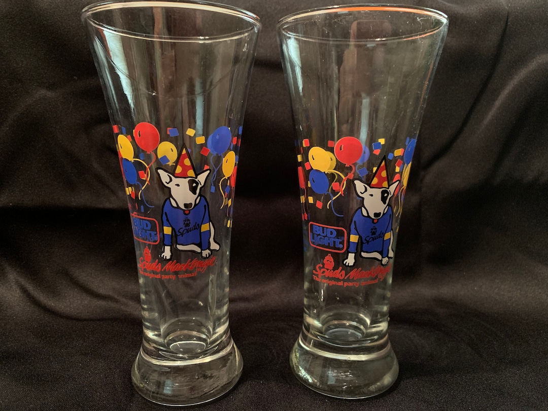 Spuds Mackenzie Bud Light Beer Glasses, Set of FOUR, Anheuser-busch ...
