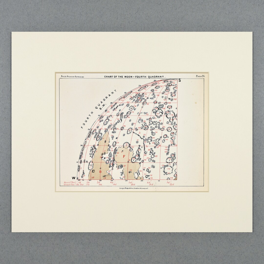 1892 Antique Moon Quadrant Print Original Astronomy Map Engraving Moon ...