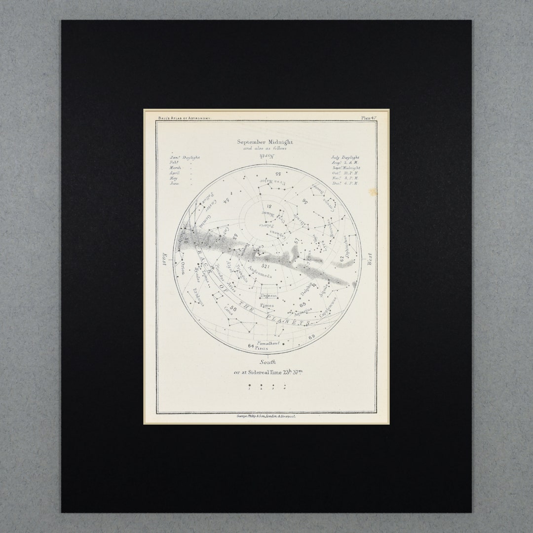 1892 Antique September Constellations Print Original Astronomy Star ...