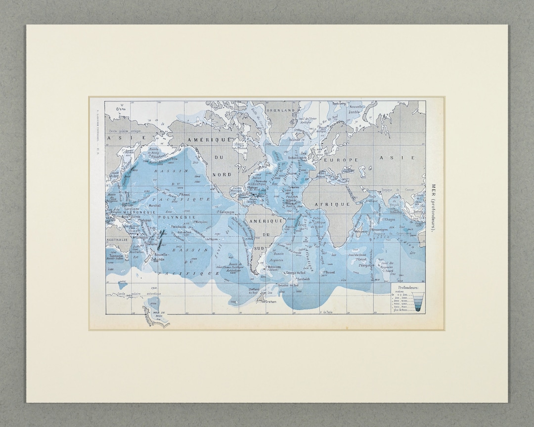 1948 Vintage World Ocean Map Print Original French Lithograph Map of ...