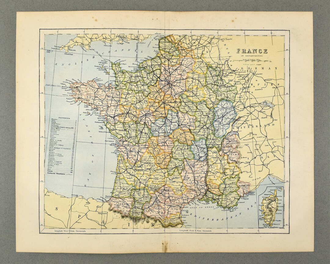 1891 Large France Map Print – Original Engraving – Antique Map of ...