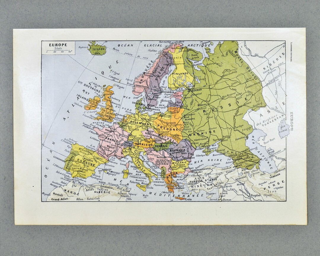 Original Vintage Europe Map Print – 1922 French Book Plate Lithograph ...