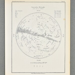 1892 Antique September Constellations Print Original Astronomy Star ...