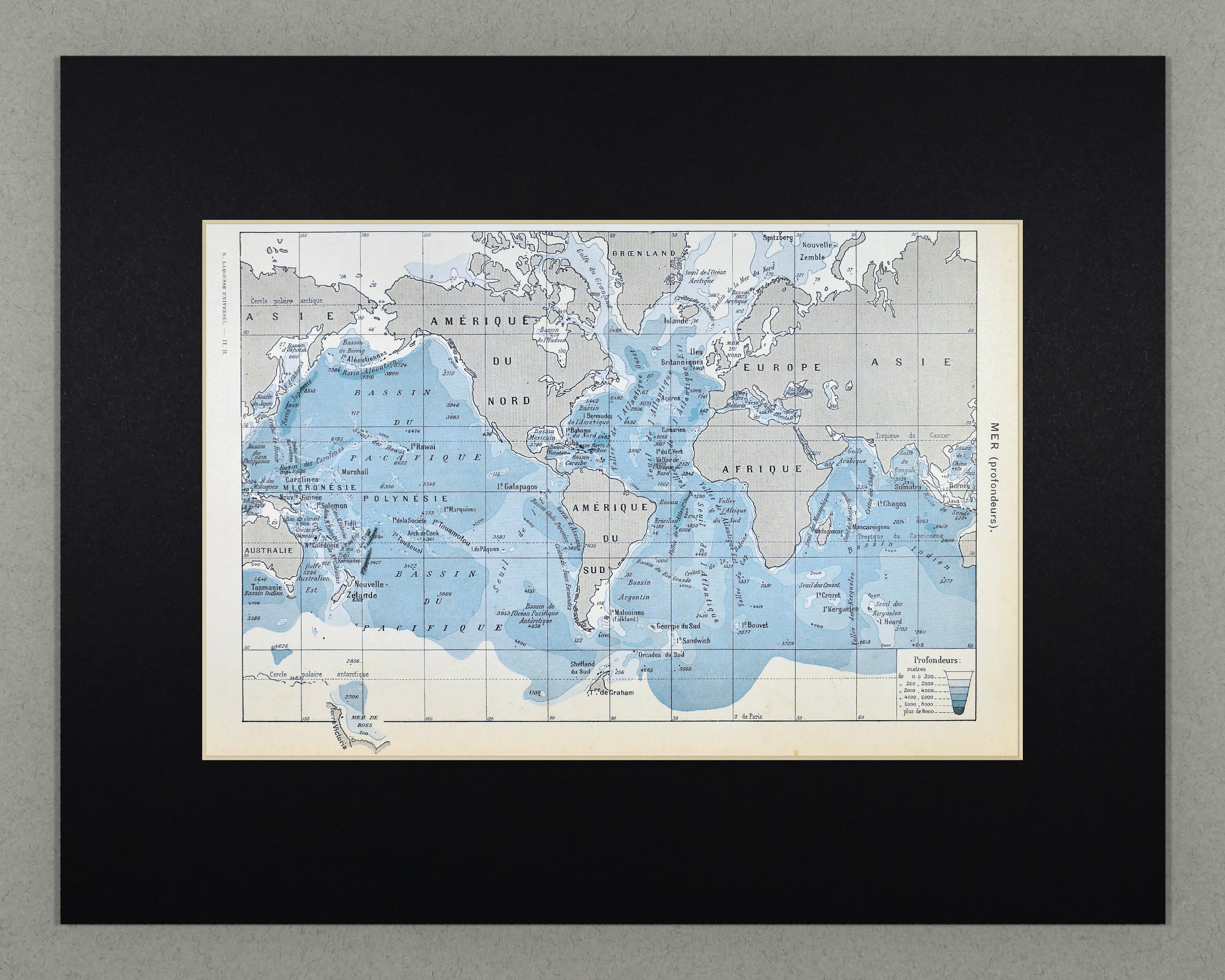 1948 Vintage World Ocean Map Print Original French - Etsy