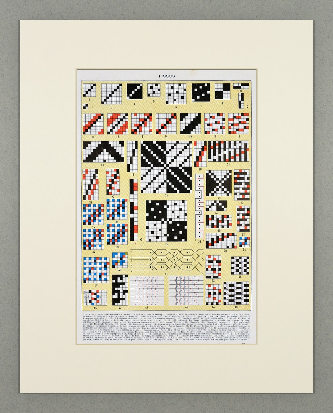 1940s Vintage Fabric Weave Structure Print Original French Lithograph ...