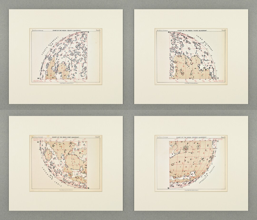 Set of 4 1892 Moon Quadrant Prints Original Antique Astronomy ...