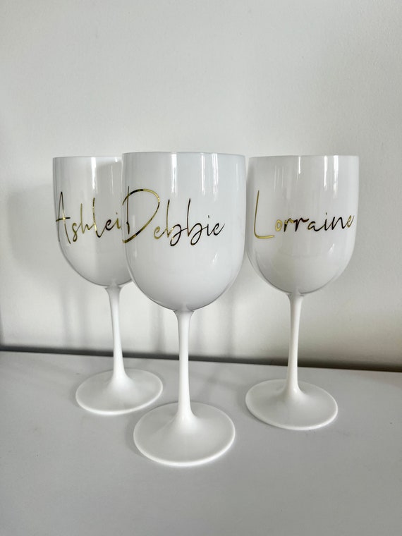 Custom White Plastic Wine Glass Personalised Wine Glass - Etsy UK