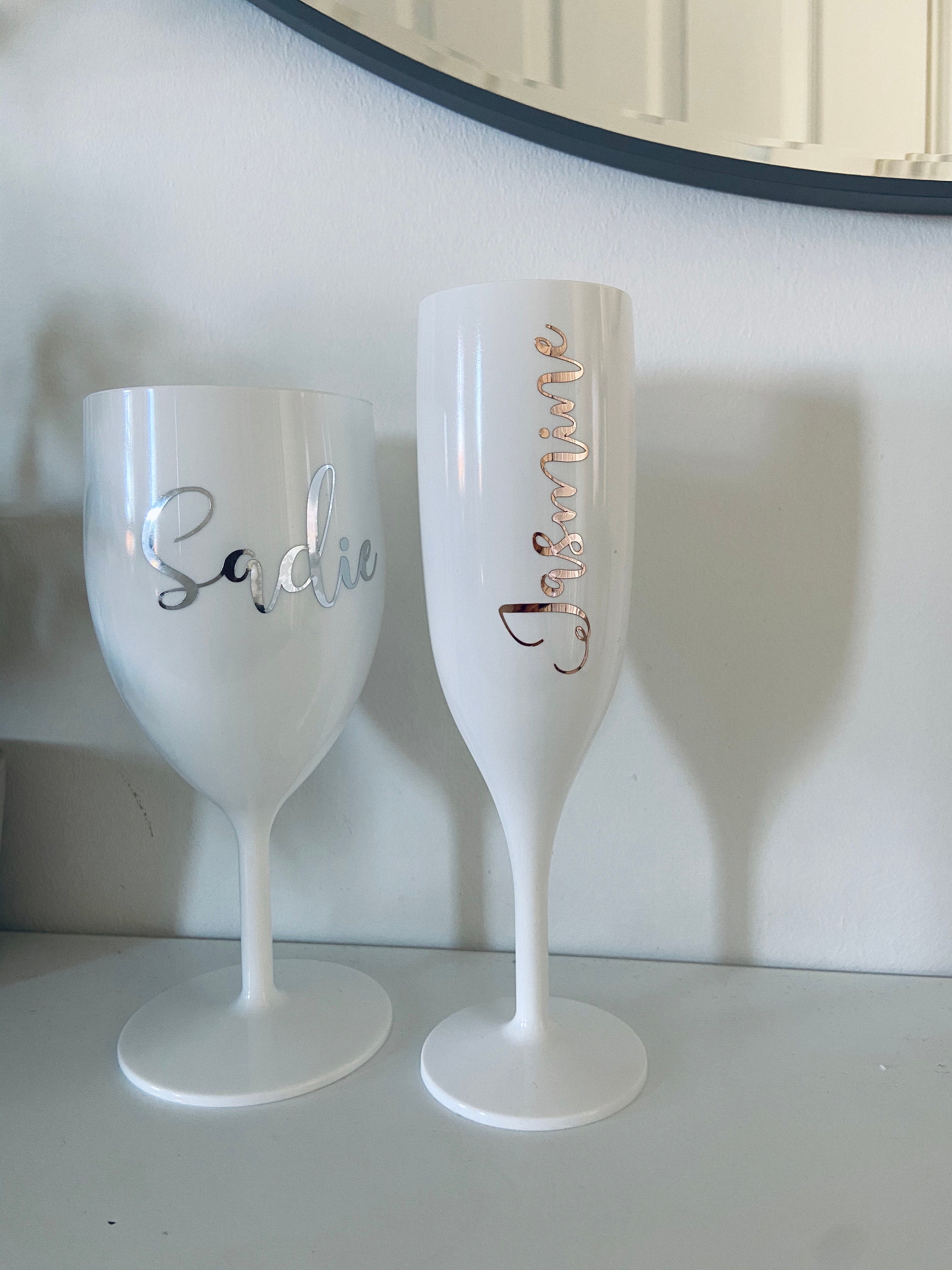 Custom White Plastic Wine Glass Personalised Wine Glass Etsy Uk