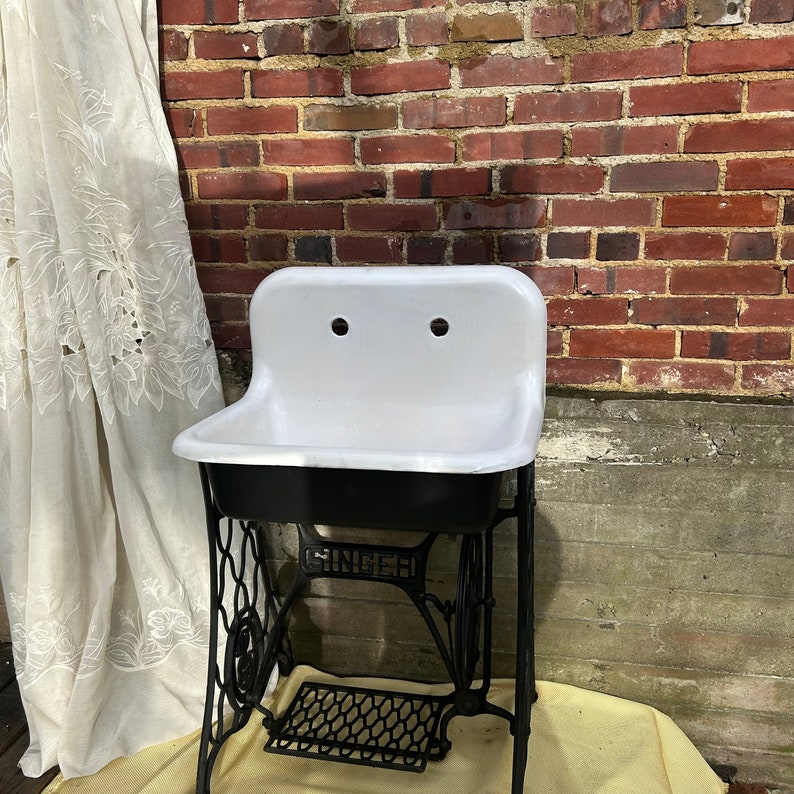 Vintage Farmhouse Porcelain Sink Mounted on Antique Wrought, Iron ...