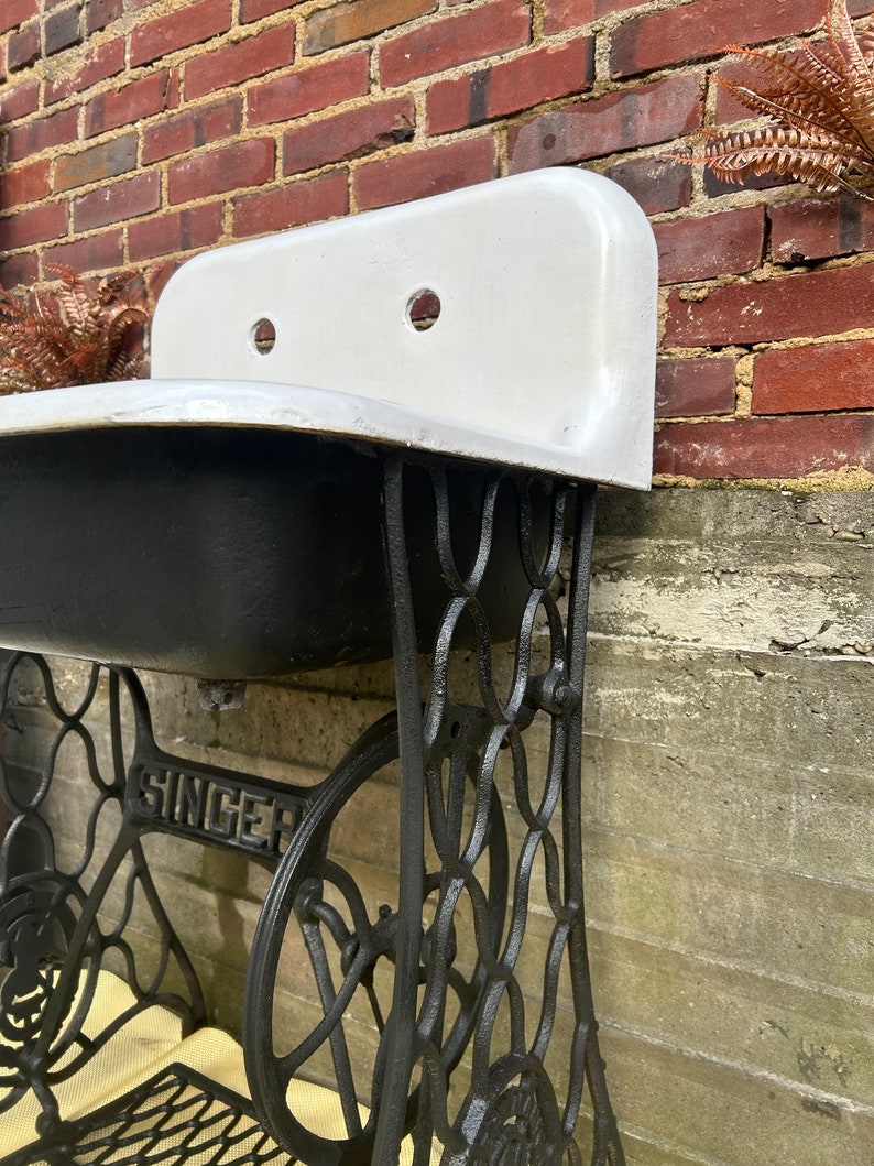 Vintage Farmhouse Porcelain Sink Mounted on Antique Wrought, Iron ...