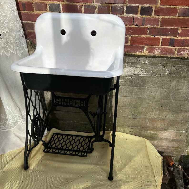 Vintage Farmhouse Porcelain Sink Mounted on Antique Wrought, Iron ...