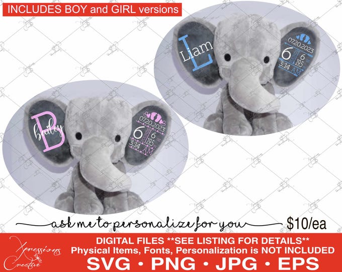 Birth Stats Elephant SVG, Birth Announcement SVG, Birth Stats SVG, Baby ...