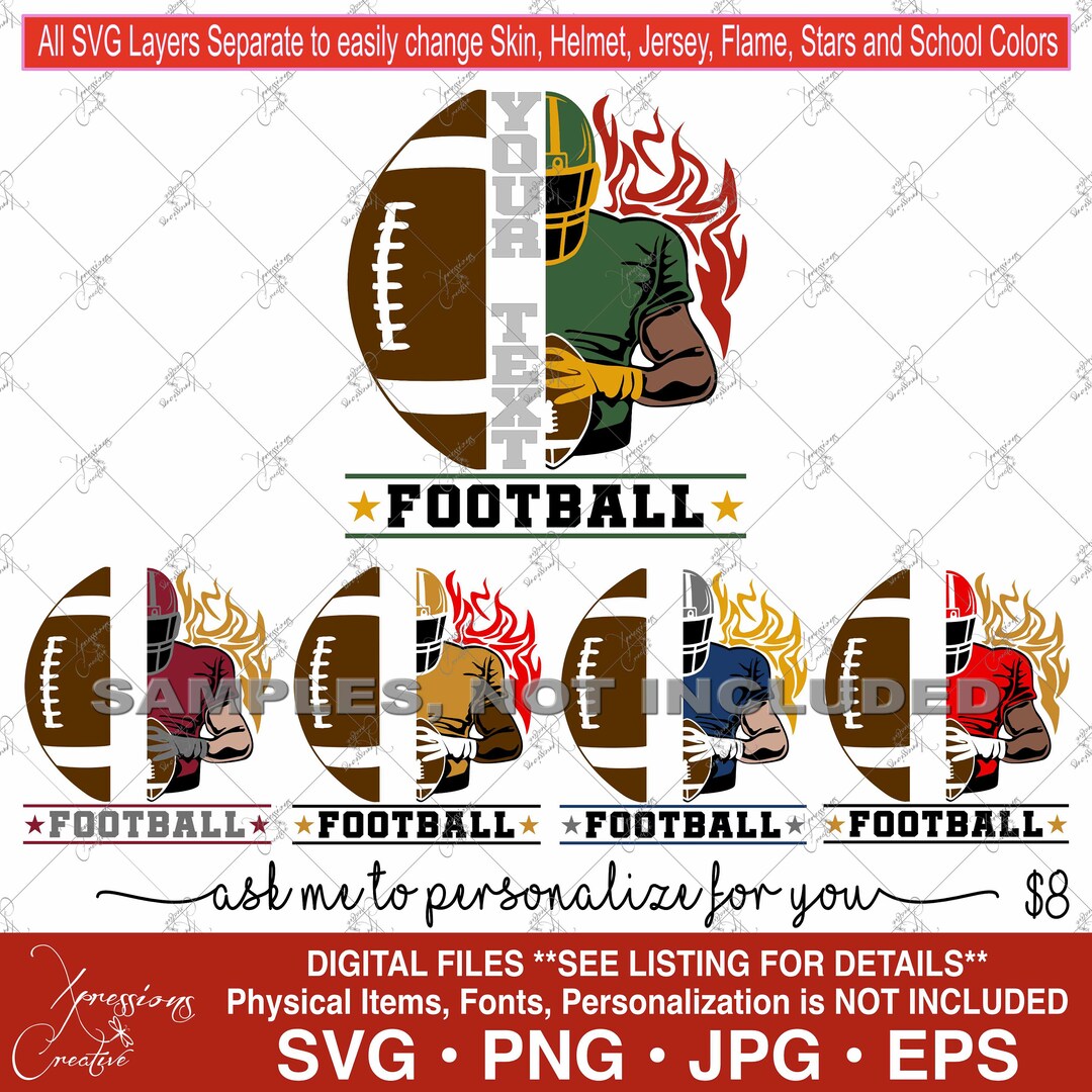 Buy Football Svg, Football Player Svg, Split Football Player, Black ...
