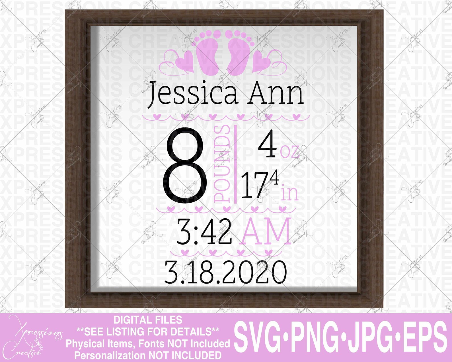 Birth Stats Girl Svg, Birth Stats Svg, Elephant Ear Birth Stats, Gift ...