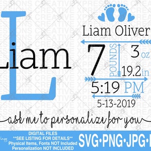 Birth Stats Boy Svg, Birth Stats Svg, Elephant Ear Birth Stats, Gift ...