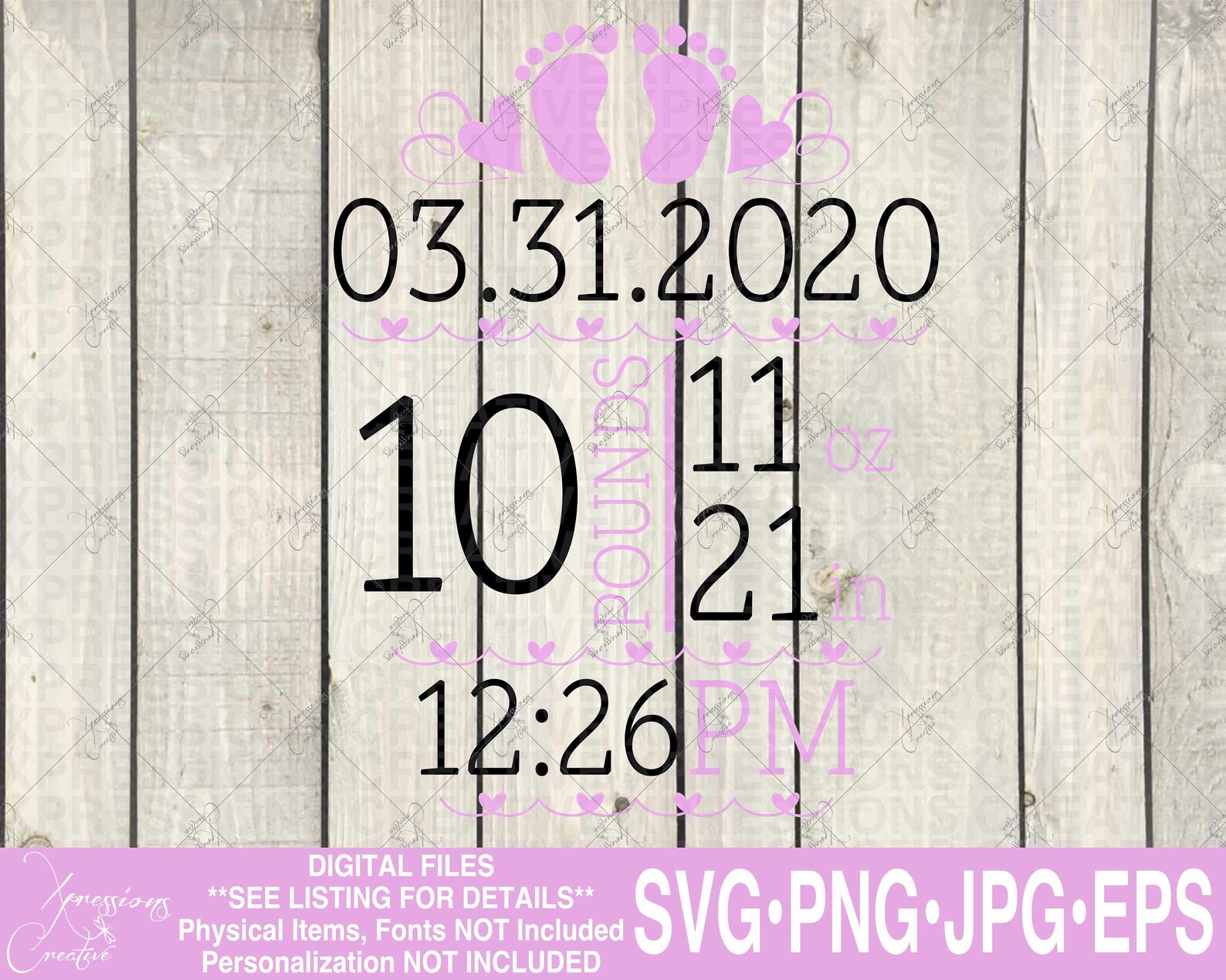 Birth Stats Girl Svg, Birth Stats Svg, Elephant Ear Birth Stats, Gift ...