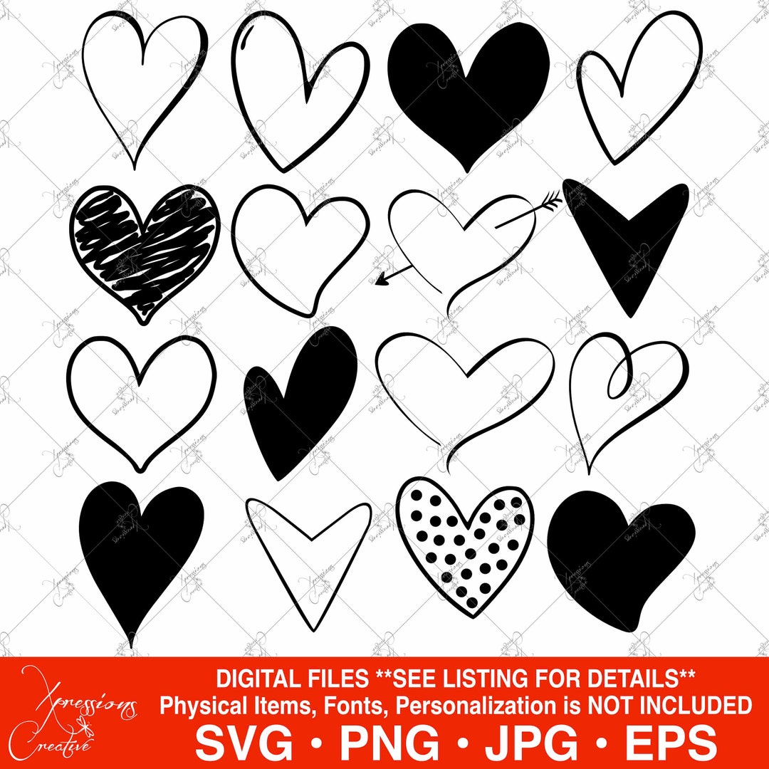 Hearts SVG, Hearts SVG Bundle, Valentine Hearts Svg, Hand Drawn Hearts ...