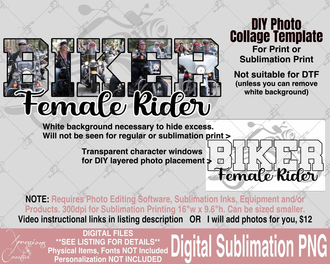 Biker Photo Template, Female Rider Photo Collage, Motorcycle PNG, Biker ...