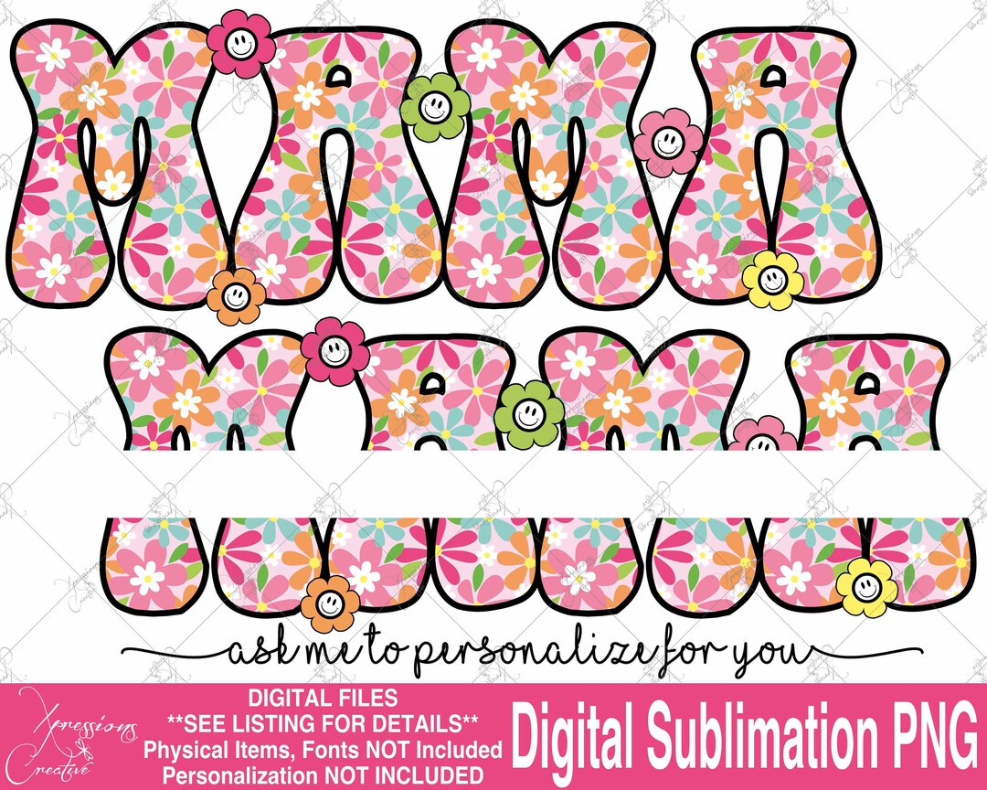 Retro Mama PNG, Mama With Kids Names, Retro Mama Split Monogram ...