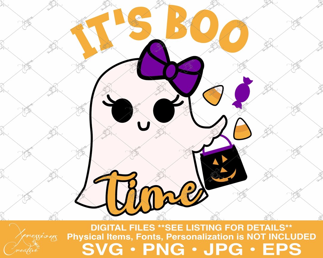 It's Boo Time Svg, Baby Girl Ghost, Trick or Treat Bag Svg, Halloween ...
